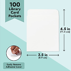 100 Pack Self-Adhesive Library Card Pockets for Book Checkouts, CDs, DVDs, Classroom Supplies (3.5 x 4.5 In)
