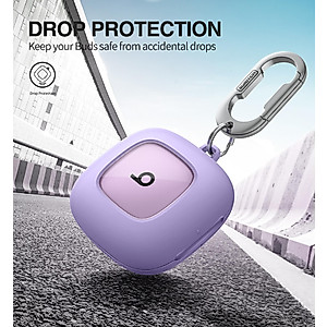 SURITCH Beats Fit Pro Case Cover Protector, Shock-absorbing Protective TPU Shell for Beats Fit Pro Charging Case 2021 Earbuds Secure Locking System with Anti-lost Keychain, Stone Purple