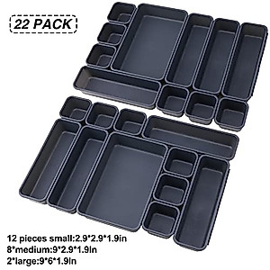 KeFanta 22 Pack Desk Drawer Organizers,Interlocking Junk Drawer Organizers and Storage with 3 Sizes,Desk Drawer Tray Organizer for Office,Bathroom,Kitchen,Makeup(Dark Grey)