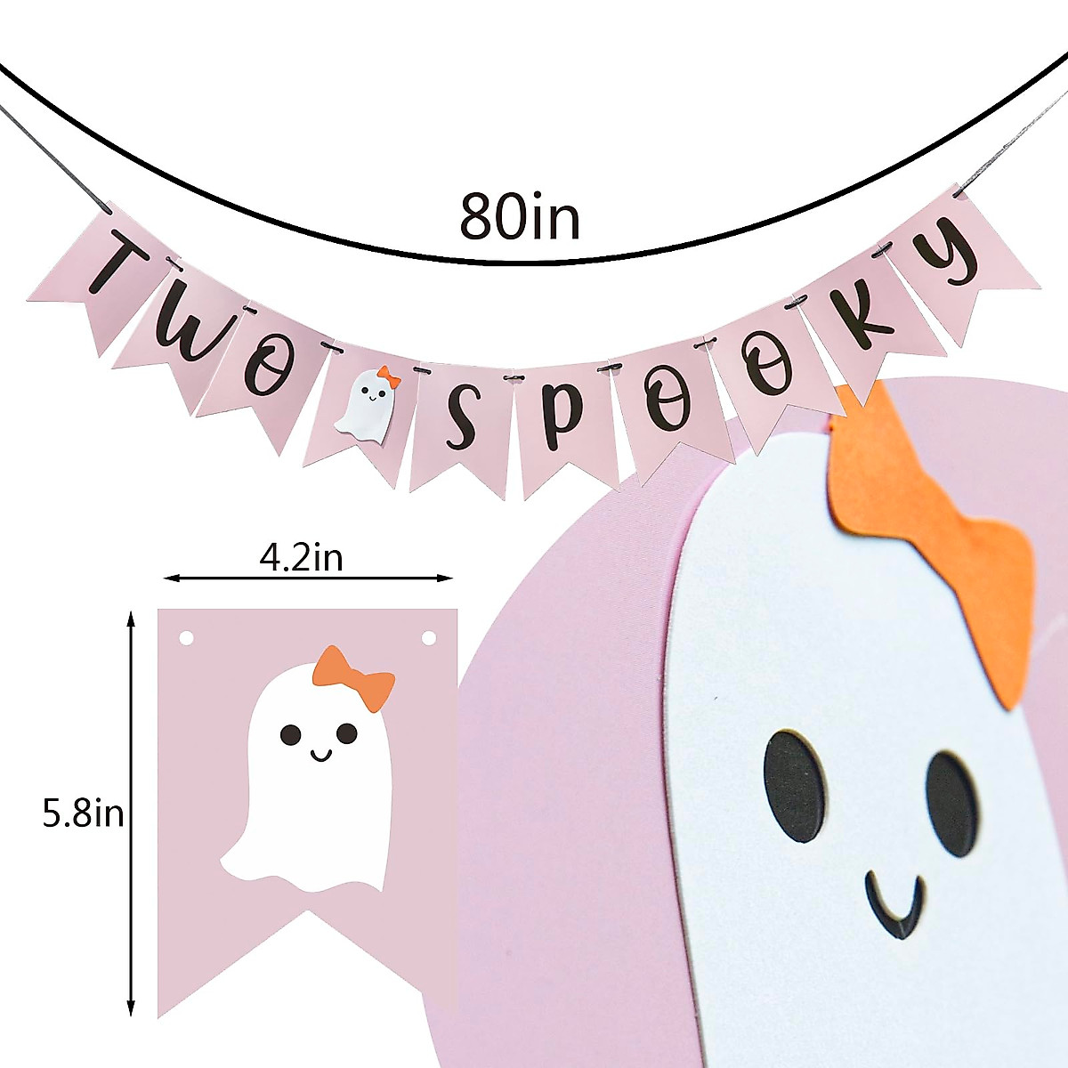 Two Spooky Birthday Garland - Halloween 2nd Birthday Banner, Pink Ghost Decor, Halloween Girl Birthday Banner, Two Spooky Party Supplies, Halloween Party Decorations