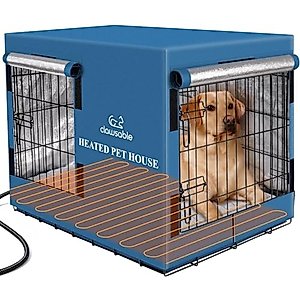 Heated Dog House for Outdoor, Dog Crate Kit for Small Medium Intermediate Dogs, 2 Doors Heavy-Duty Dog Kennel Value Pack with Insulated Crate Cover & Bed & Adjustable Pet Heating Pad (36 Inch Kit)
