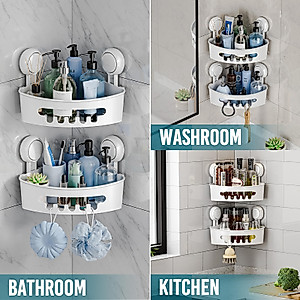 TAILI Corner Shower Caddy Suction Cups Heavy Duty 2 Pack, Small Bathroom Shower Shelf Storage Wall Mounted shower Organizer for Shampoo,Conditioner,Plastic shower Basket, Drill-Free Removable