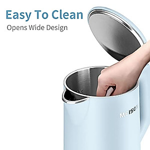 MEISON Electric Kettle, 1.7 L Double Wall Food Grade Stainless Steel Interior Water Boiler, Coffee Pot & Tea Kettle, Auto Shut-Off and Boil-Dry Protection, 1200W, 2 Year Warranty(Blue)
