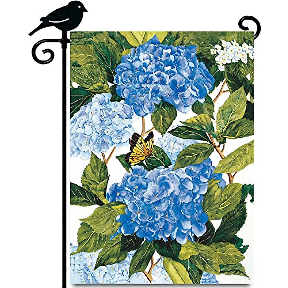 LAYOER Garden flag 12.5 x 18 inches Blue Hydrangeas Butterfly Summer Spring Flowers
