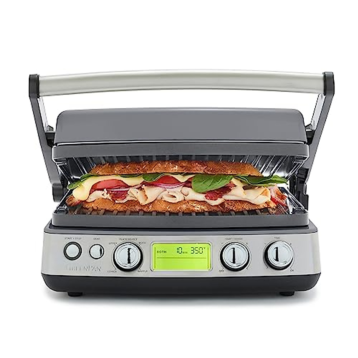 GreenPan Elite 7-in-1 Multi-Function Contact Grill & Griddle, Healthy Ceramic Nonstick Aluminum, Grill & Waffle Plates, Adjustable Shade & Shear, Closed Press/Open Flat Surface, PFAS-Free, Graphite