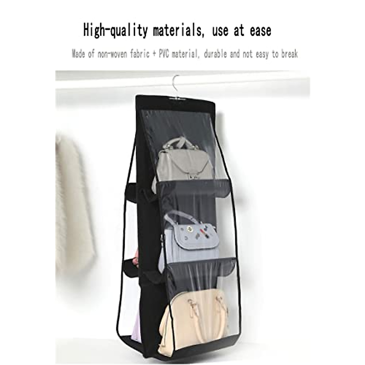 Dosurgorn Double-Sided Six-Layer Hanging Storage Bag, 6 Pockets Hanging Closet Storage Bag, High Capacity Transparent Collapsible Non-Woven Hanging Handbag Storage Hanging Bag, 90CM*35CM*32CM (Gray)