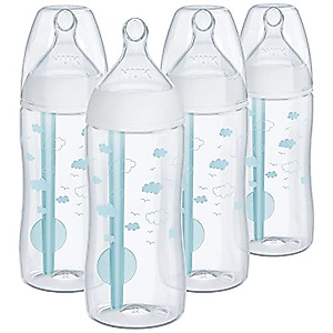 NUK Smooth Flow Pro Anti Colic Baby Bottle - Easy to Assemble and Clean & Reduces Newborn Spit-up & Gas, 10oz, 4-Pack, Neutral
