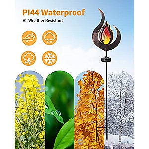 LOGUIDE Garden Solar Lights Outdoor Decorative,Metal LED Garden Stake Lights,Flame Shape Waterproof Garden Lights for Garden Art,Backyard,Deck,Flower Bed,Lawn,Patio or Outdoor Clearance Decorations