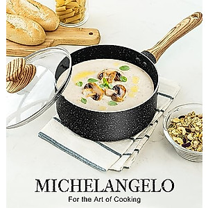 MICHELANGELO Saucepan with Lid, Nonstick 3 Quart Sauce Pan with Granite Coatings, Small Pot with Lid, Stone Sauce Pan 3 Quart, Sauce Pot