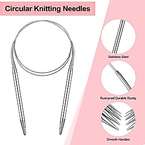 18 Pieces Circular Knitting Needles Set Stainless Steel Knitting Needles Size 2,3,4,5,6,8 mm for Any Weave DIY Lover or Beginner (31.5 Inch, 23.6 Inch, 16.9 Inch)