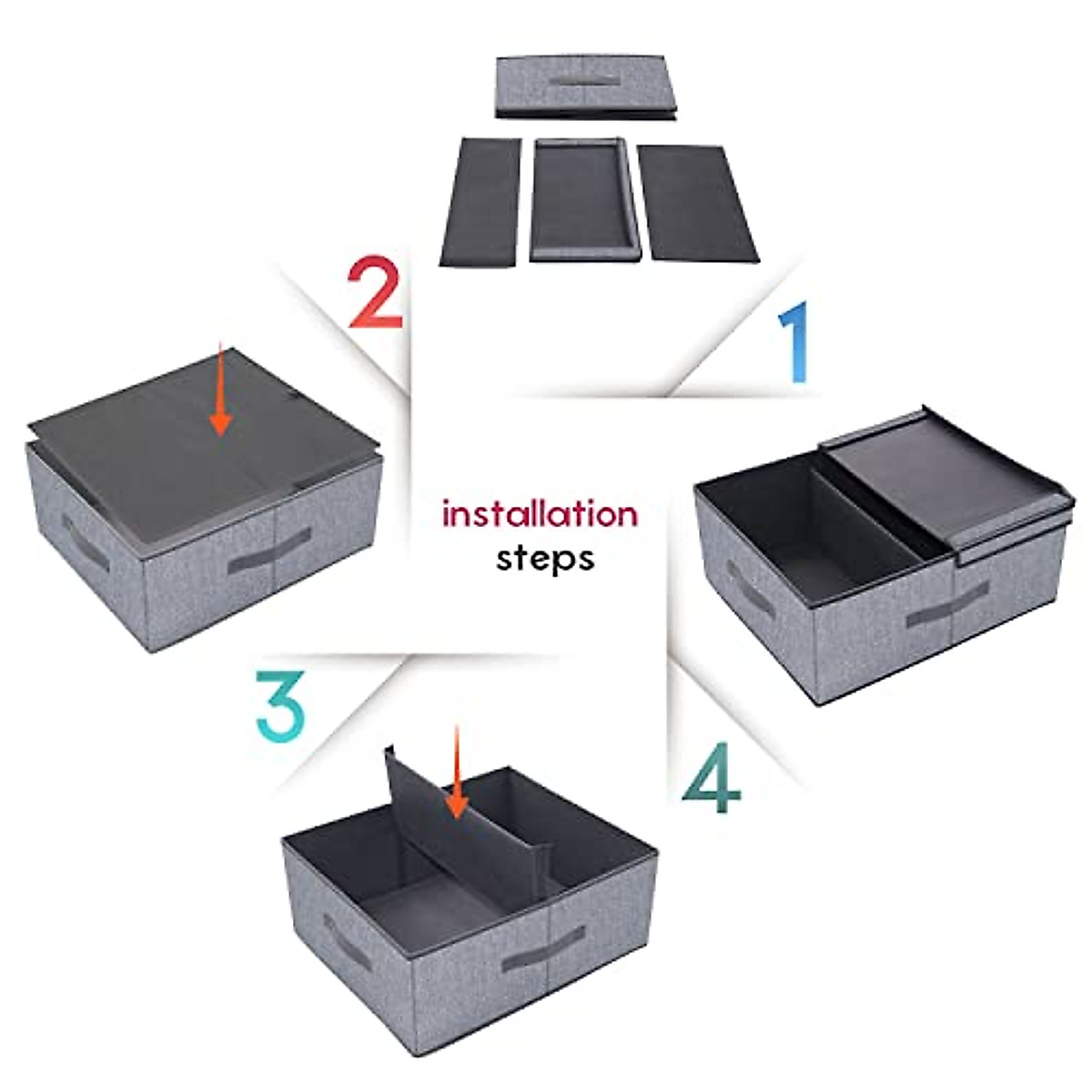 Onlyeasy Fabric Foldable Large Storage Boxes 2 Pack- Bins Cubes Dividers Containers Baskets Cloth Closet Shelf Cubby Bookcase Baby Organizer for Home with 2 Lids, 19.7"x16.5"x7.9", Grey, MNDLB50P2