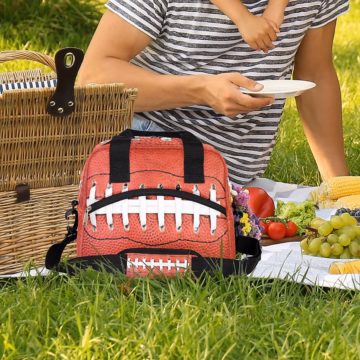 Insulated Lunch Bag for Women Men Red Sport American Football Lunch Box Reusable Lunch Cooler Bag Large Lunch Tote Bag for Work Picnic Travel School