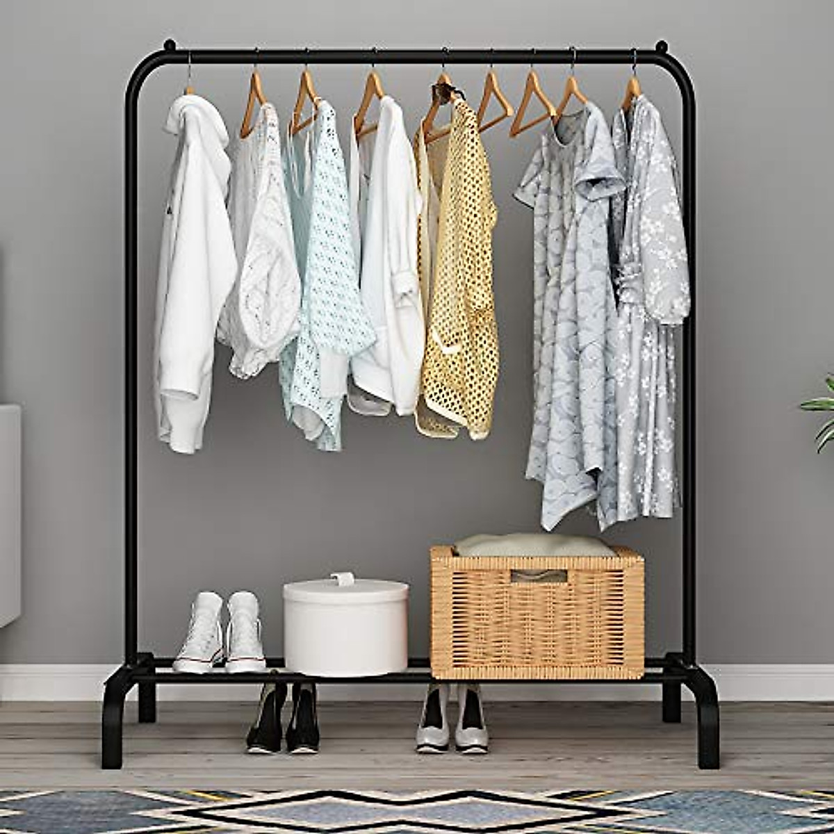 UDEAR Garment Rack Freestanding Hanger Multi-functional Single pole Bedroom Clothing Rack Bedroom, Black