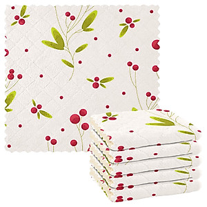 Bolaz Dish Cloths Dish Towels Kitchen Towels 6 Pack Sets Absorbent Cherries and Leaves Soft Decorative Reusable Nonstick Oil Washable
