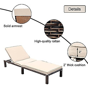 Grepatio Outdoor Chaise Lounge Chairs Set of 2, Patio Wicker Lounge Chair for Outside Pool, Adjustable Rattan Daybed with Cushions, Patio Seating Pool Furniture Beach Lounge Chairs (2 Pcs)