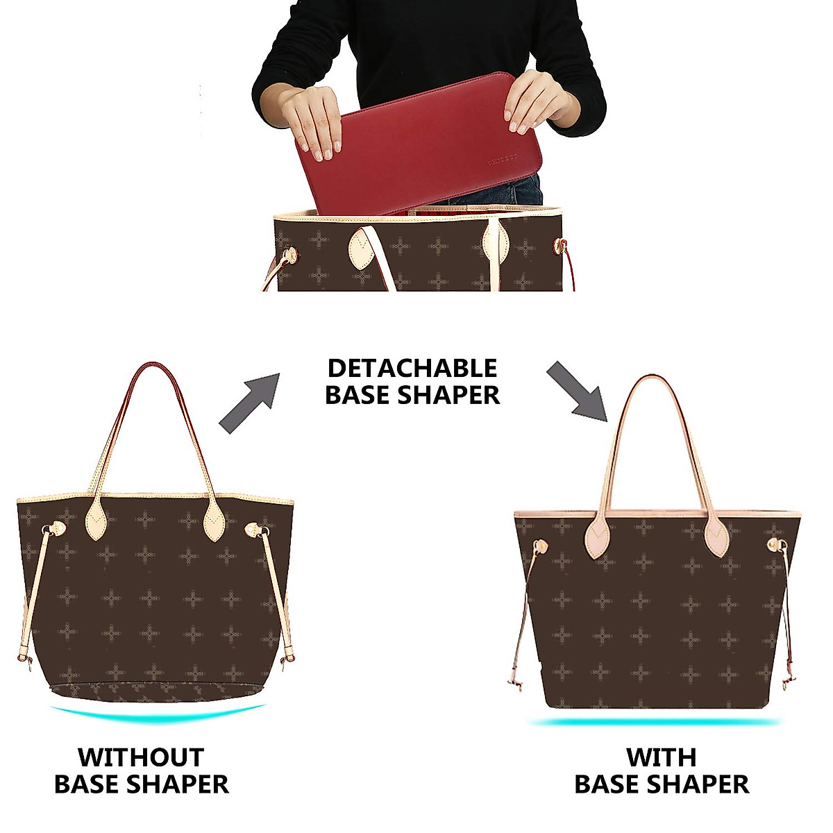 CHICECO Handbag Base Shaper for bag, Vegan Leather and Felt - Cherry Red