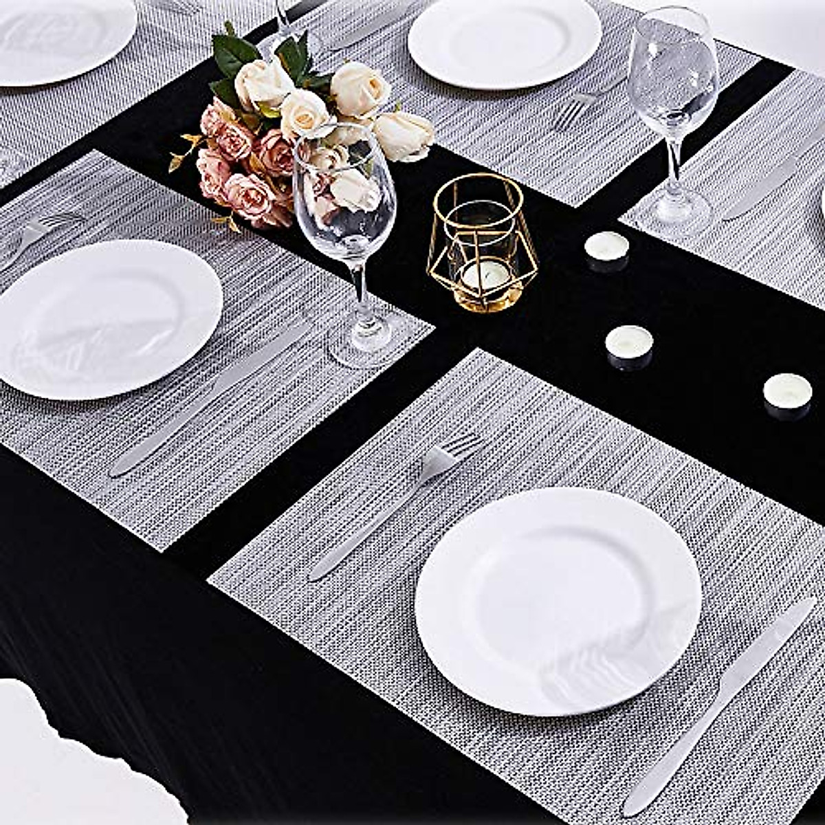Placemats Placemats for Dining Table Gray Table Mats Set of 6 Easy to Clean Wipeable Washable Modern Outdoor Placemats for Dining Kitchen Table Indoor Valentine's Decorations
