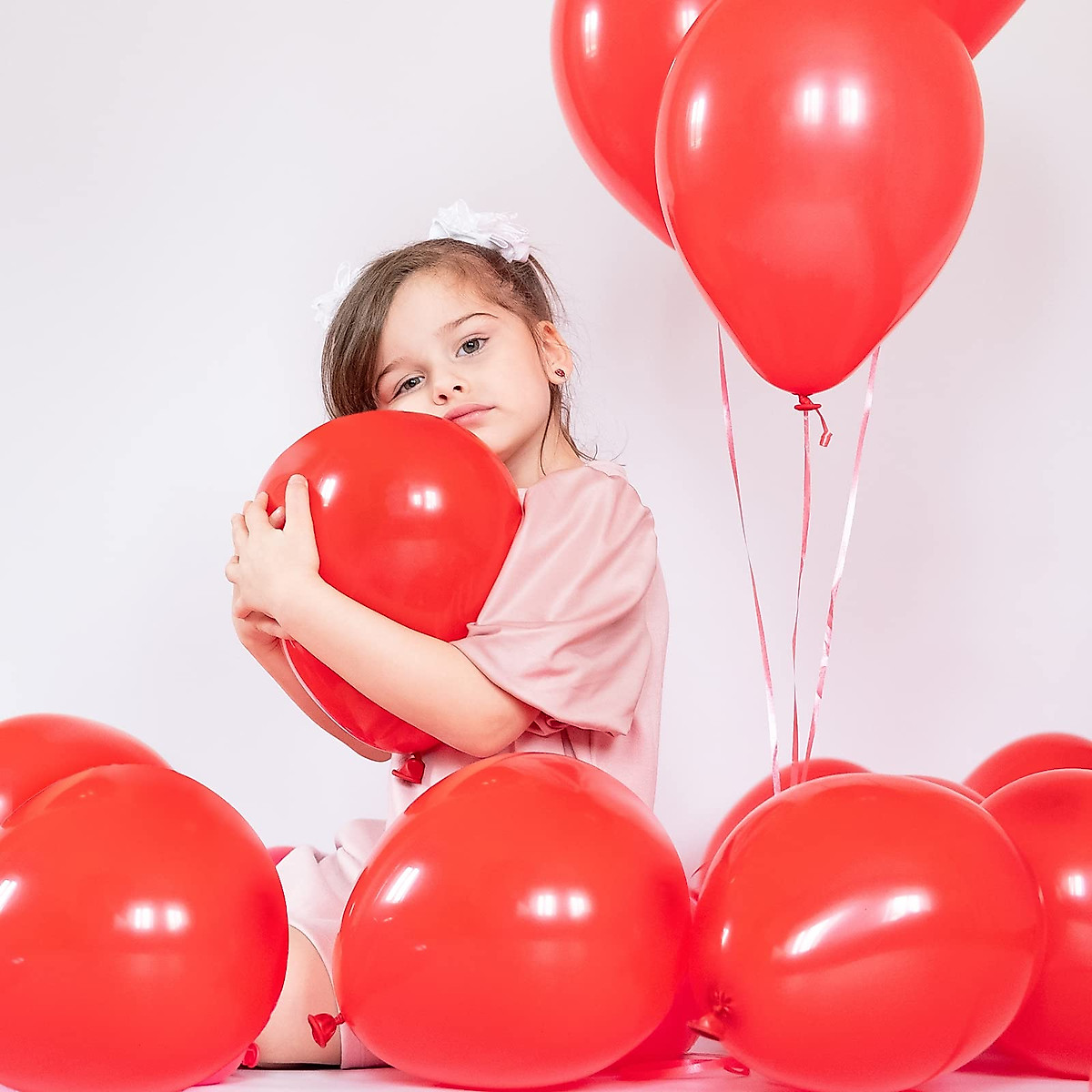 RUBFAC Red Latex Balloons, 100pcs 12 Inch Helium Balloons for Party Decoration Like Birthday Wedding Baby Shower Gender Reveal Valentine's Day (with Red Ribbon)