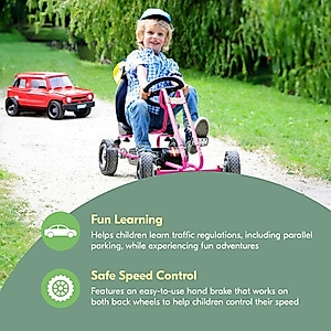 hauck Lightning Ride On Pedal Go Kart Toy with Ergonomic Adjustable Bucket Seat, Handbrake, and Sharp Handling for Boys and Girls, Pink