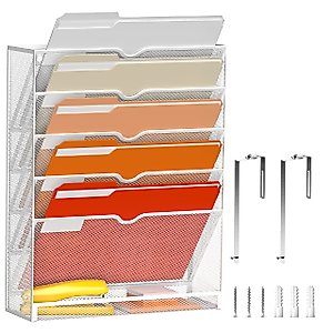 SUPEASY 6-Tier Wall File Organizer Hanging Wall File Holder for Papers, Folders, Files Clipboard & Magazine Organization Great for Office Home, White