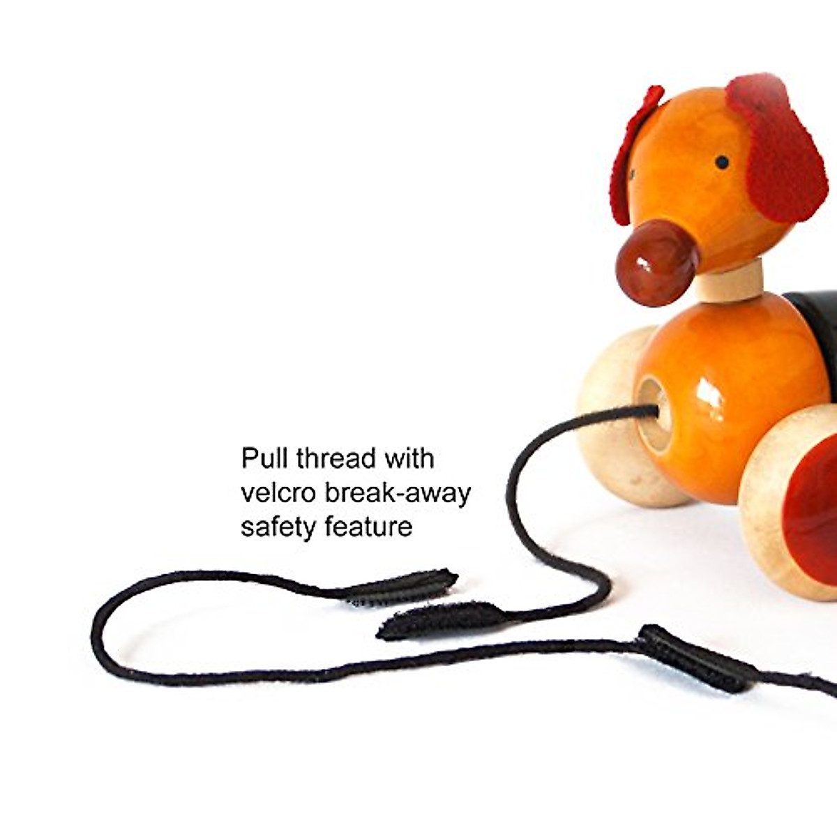 Handmade Wooden Bead & Pull Toy Dog Made Using Natural Colors for Toddlers 3 Years Old and up, Helps in Early Education and Development | BOVOW by Maya Organic (RED)