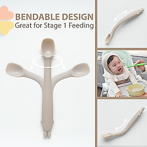 Silicone Baby Feeding Spoons-First Stage, Bendable Utensils for Infant & Parent-Baby Led Weaning, Toddler Self-Feeding & Training-Soft-Tip, Chewproof Teether l 4 Months + [5 Pack with a Portable Case]