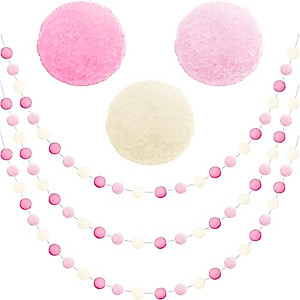 Jishi 3-Pack Pom Pom Garland Pink Felt Ball Ornament Garland Christmas Decorations, Cute Pompom Strings for Christmas Tree Decor, Xmas Holiday Party, Birthday Banner - 6.6 Feet Long, 24 Balls 25mm