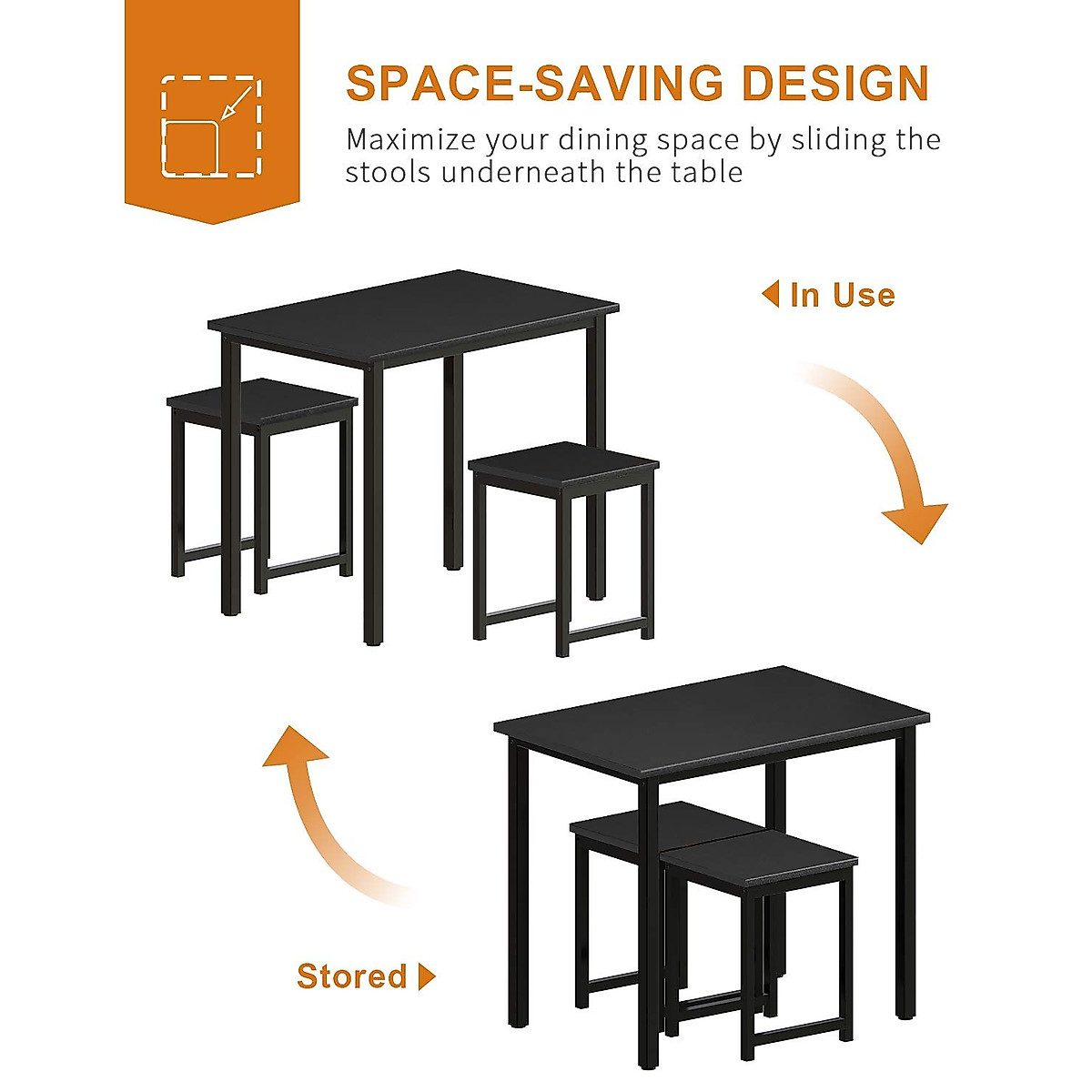 MIERES Small Dining Table Set for 2, Modern Bistro Table and Chairs Set of 2, Small Bar Table and Stools, Kitchen Furniture Counter Height, Compact & Durable, Easy Assembly, Black