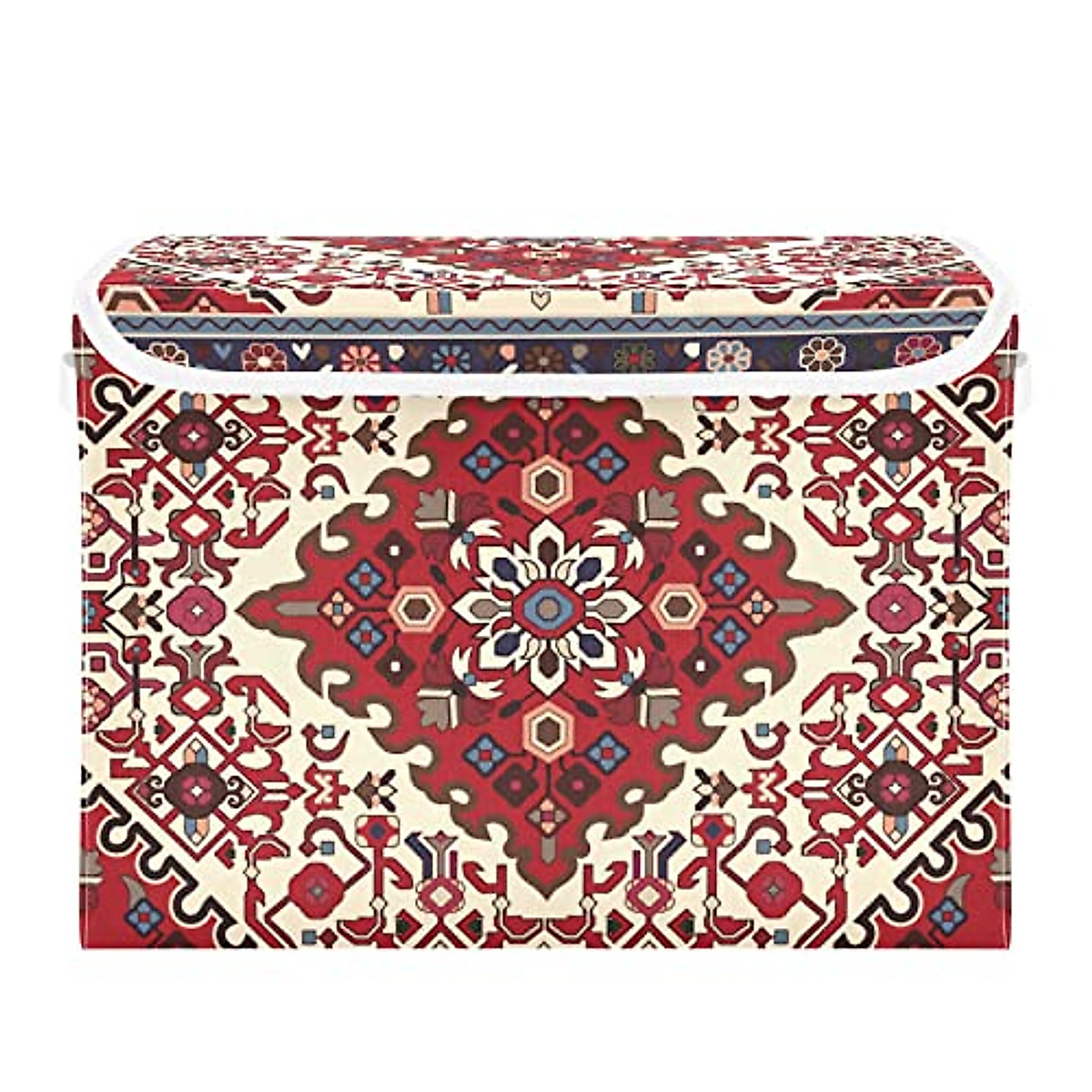 linqin Clothes Storage Box with Handle for Shelves Persian Carpet Tribal Pattern Storage Containers Large Photo Chests
