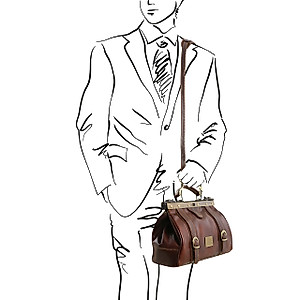 Tuscany Leather - Monalisa - Doctor gladstone leather bag with front straps Dark Brown - TL10034/5