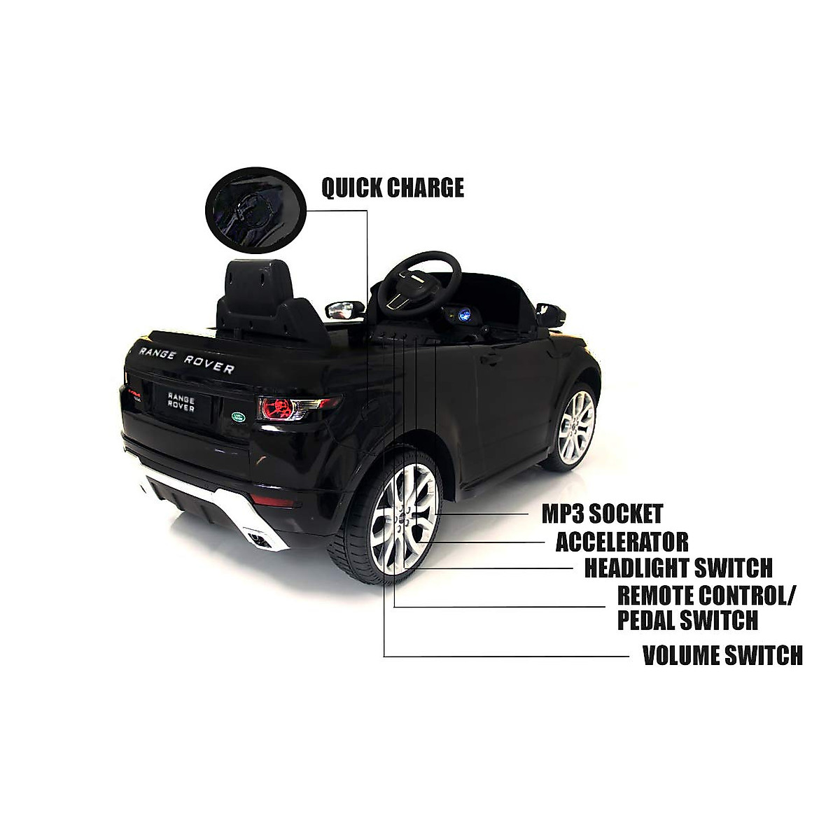 Americas Toys Compatible with Rastar Range Rover 12V Battery Powered Ride On Car with Remote Control - Kids Electric Car Includes Plastic Wheels, Headlight Function, MP3 Music and Horn Black