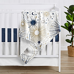 Sweet Jojo Designs Star and Moon Boy Girl Blanket Receiving Security Swaddle for Newborn or Toddler Nursery Car Seat Stroller Soft Minky - Navy Blue Gold Grey Celestial Sky Stars Gender Neutral Unisex