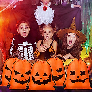 Sweetude 24 Pcs Halloween Drawstring Bags Large Backpack 16.1 x 12.6 Inch Candy Goodie Bags for Party Gift Supplies (Orange)