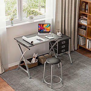 ZENY Drafting Table and Stool Set Tabletop Tilted Drawing Table Drafting Desk w/Drawers Artists Workstation, Art Craft Supplies