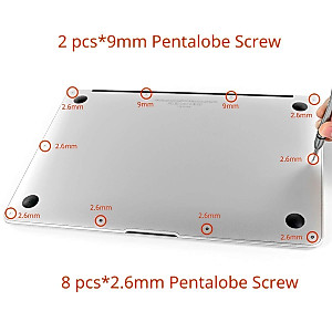 GODSHARK Replacement Screws Set for MacBook Air 13 inch A1369 A1466 2010 to 2017, 10pcs Unibody Bottom Case Cover P5 Pentalobe Repair Replacement Notebook Laptop PC Computer Screw