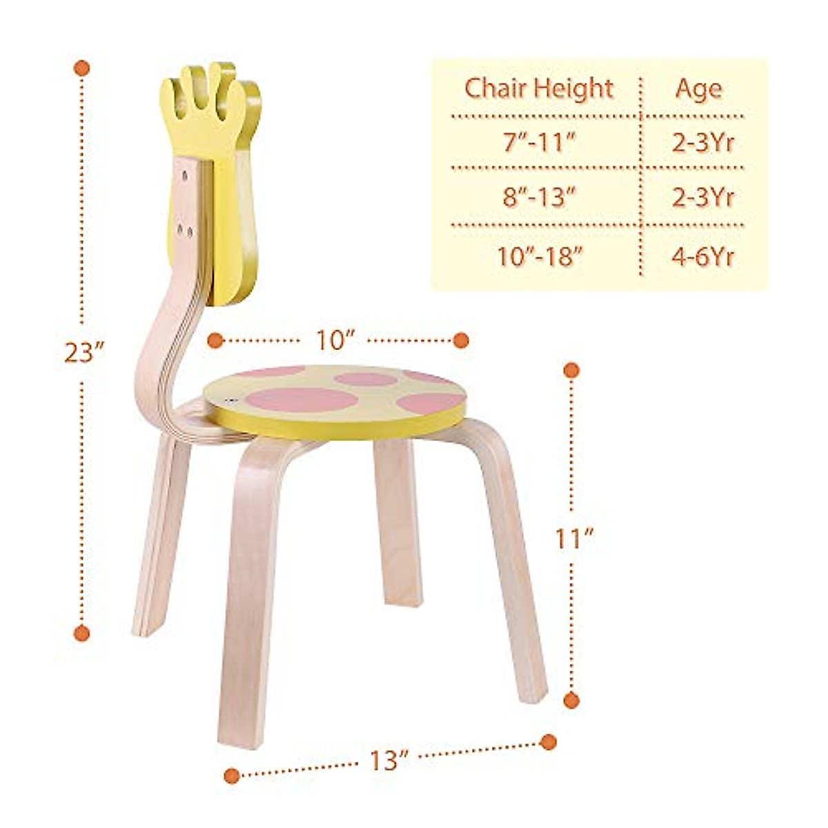 iPlay, iLearn 2 PCS Wooden Kids Chair Sets, Natural Hardwood Giraffe & Frog Animal Children Chairs, Furniture Set for Toddlers Kids Boys Girls, Stackable for Playroom, Nursery, Preschool, Kindergarten