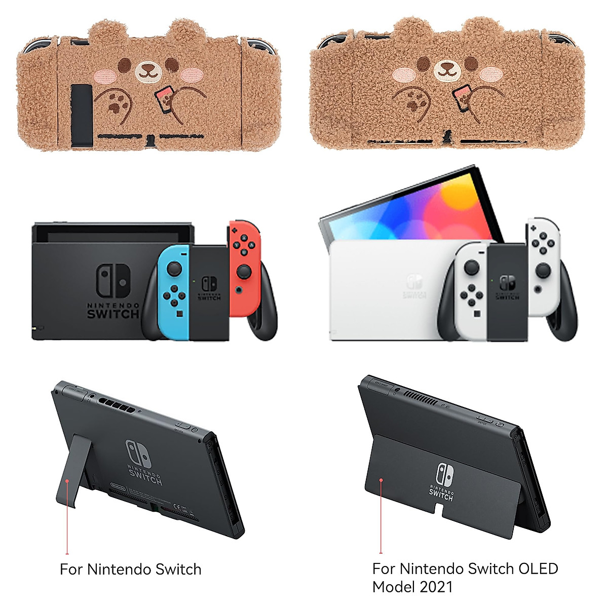 GeekShare Cute Plush Protective Case Cover Compatible with Nintendo Switch OLED Console and Joy Con - Shock-Absorption and Anti-Scratch Skin Case for OLED Switch - Plush Bear