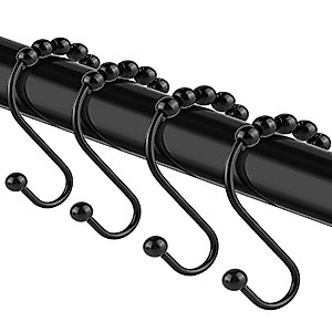 Shower Curtain Rings 12 Pcs Shower Curtain Hooks Metal Rust Resistant S Shaped with Rollers Shower Curtain Ring Hangers for Bathroom, Kitchen, Curtains, Clothing, Towels