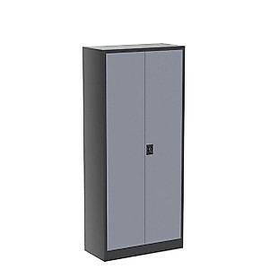 MIIIKO Metal Storage Cabinet with Locking Doors, Black Garage Lockable Steel Cabinets with 4 Doors and 5 Shelves for Home, Garage, Pantry Workshop Warehouse