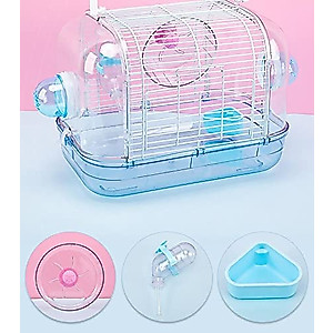 Misyue Hamster Travel Portable Carrier Cage Small Animal Carry Case with Water Bottle&foodbowl&Running Wheel for Dwarf Hamster,Ferrets,Hedgehog,Chinchilla (Blue)