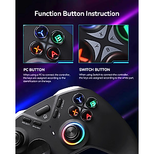 DOYOKY Wireless Bluetooth Game Controller, Multi-platform Gamepad with LED Backlight, Dual Motors, 6-Axis Gyro, M Button Programmable, Compatible with PC, Steam, Android, Switch