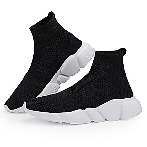 Casbeam Women's Running Knit Comfortable Lightweight Breathable Casual Sports Shoes Fashion Sneakers Slip-On Walking Shoes Black&White Size 10
