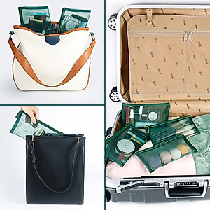 besharppin Mesh Cosmetic Bag, 4pcs Nylon Makeup Pouches with Leather Pull and Golden Zipper for Purse Diaper Bag (Emerald Green)