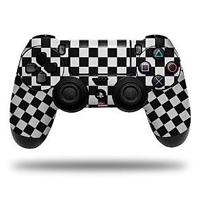 WraptorSkinz Skin Compatible with Sony PS4 Dualshock Controller PlayStation 4 Original Slim and Pro Checkered Canvas Black and White (Controller NOT Included)