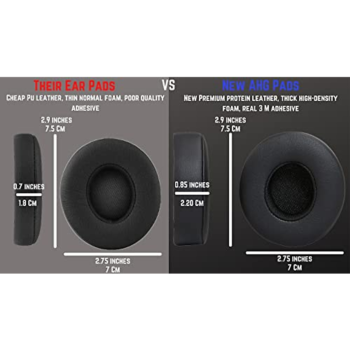 Premium Replacement Solo 3 Ear Pads/Solo 2 earpads Cushions. Compatible with Beats Solo 3 Headphones/Beats Solo 2 Headphones (Black). Premium Protein Leather | High Density Foam | Extra Thick