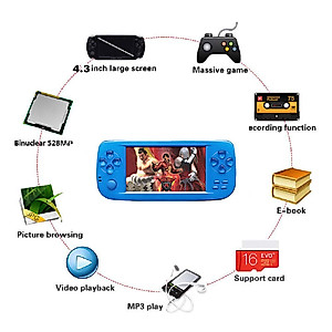 Handheld Game Console, Portable Video Game Console 4.3 Inch 3000 Classic Retro Game Console Pap-KIII , Support GBA / GBC / GB / SEGA / NES / SFC / NEOGEO (Blue)