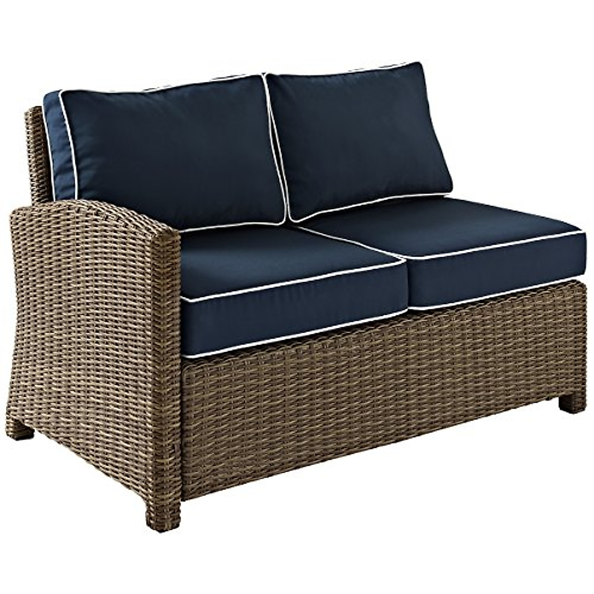 Crosley Furniture Bradenton 5-Piece Outdoor Sectional Sofa Wicker Conversation Patio Furniture Set for Deck, Brown with Navy Cushions