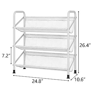 FKUO 3 Tier Shoe rack for closet Mesh fabric narrow Metal shoe racks, Small Shoe Storage Organizer Shelf for Entryway, Hallway, Dorm Room (White, Wider 3 Tier)
