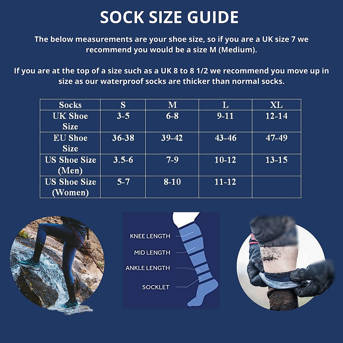 SEALSKINZ Unisex Waterproof All Weather Mid Length Sock, Black/Grey Marl, Large