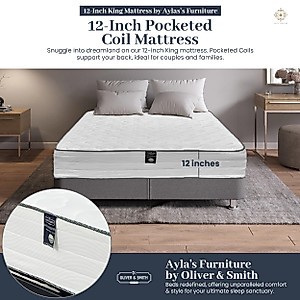 Aylas Furniture King Mattress– 12 Inch Hybrid King Size Mattress with Pocketed Coil Spring with High Density & Comfort Cold Foam - Eco-Friendly, Breathable Mattress King Size Medium Firmn
